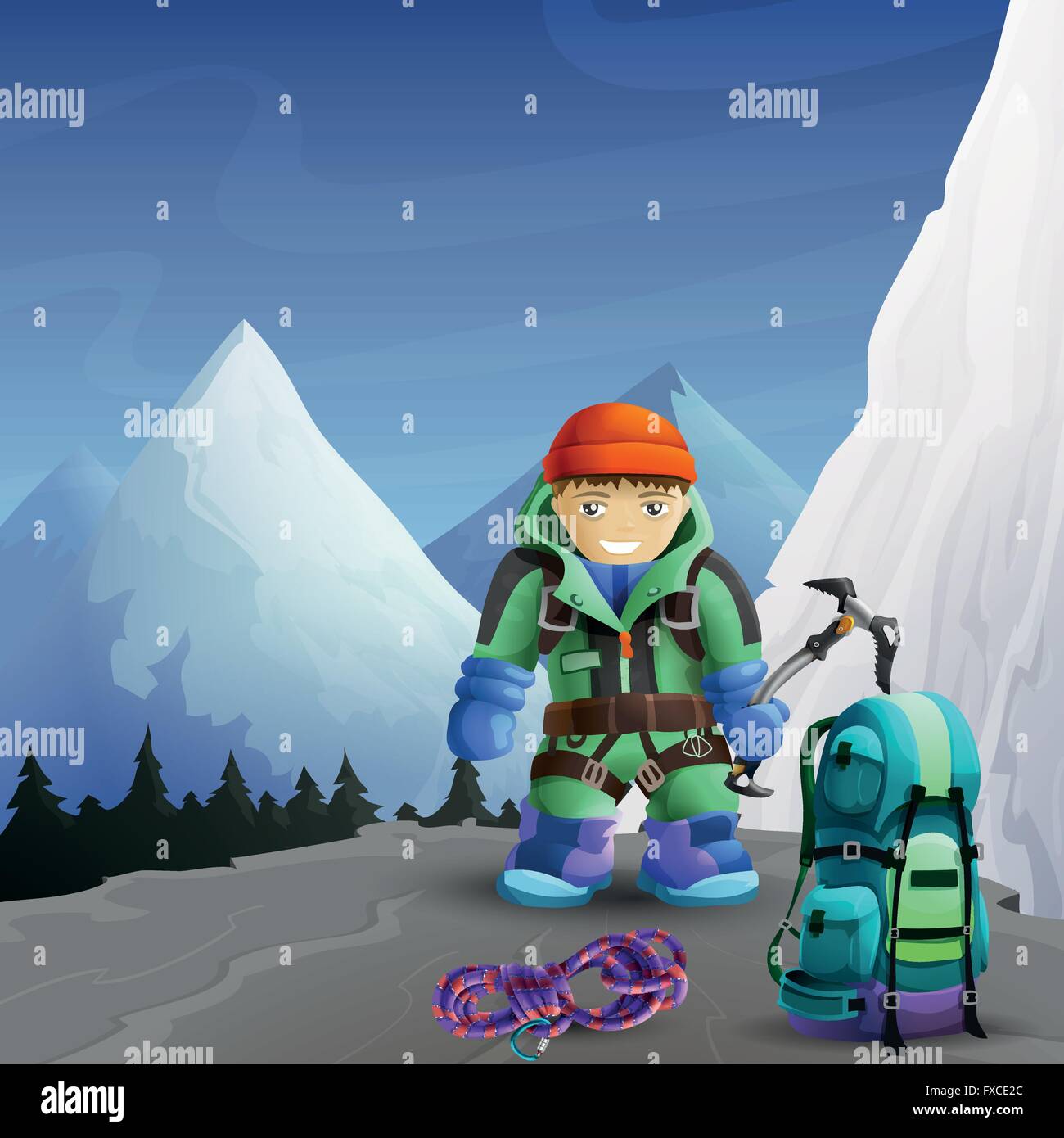 Mountain climber cartoon character background poster Stock Vector Image ...