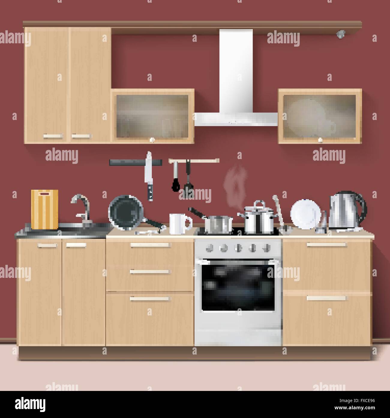 Realistic Kitchen Interior Stock Vector Image & Art - Alamy