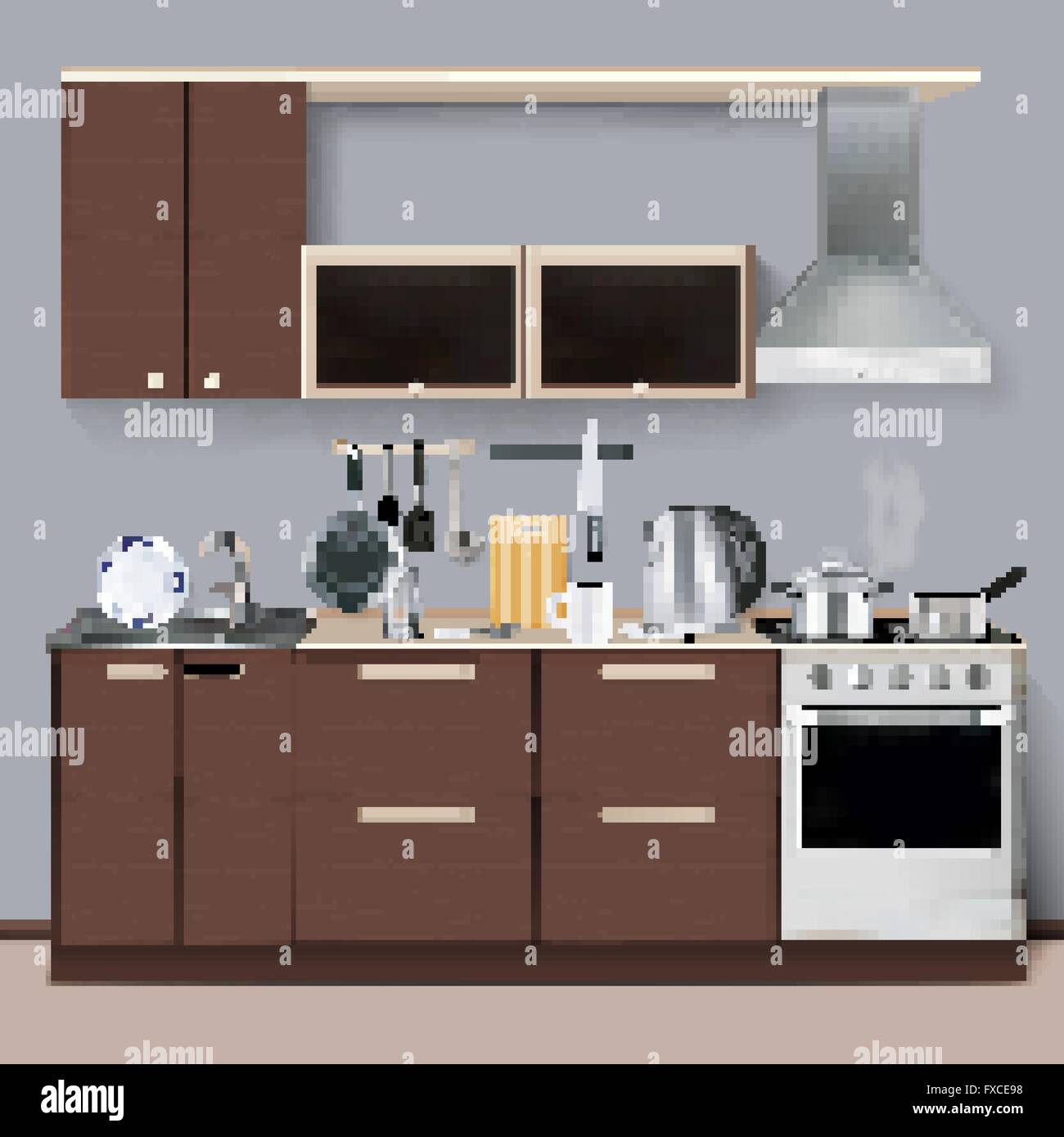 Realistic Kitchen Interior Stock Vector Image & Art - Alamy
