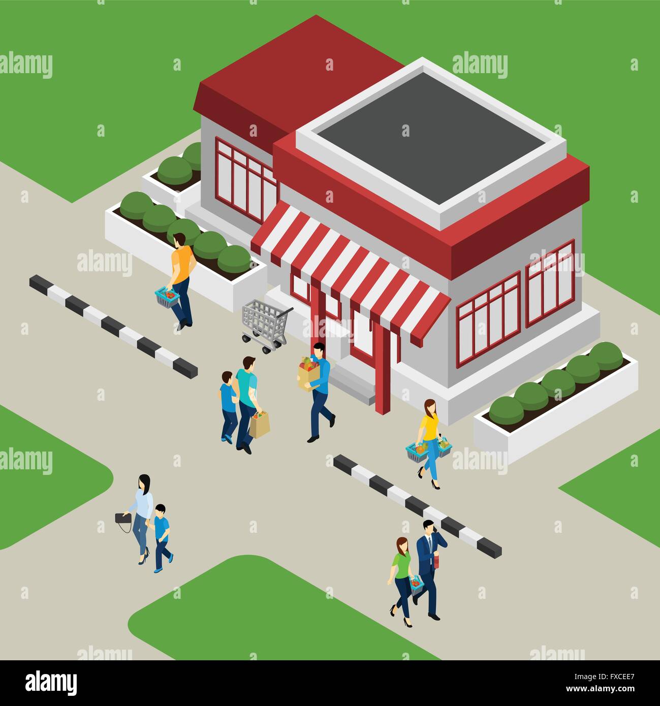 Customers shop market stall Stock Vector Images - Alamy