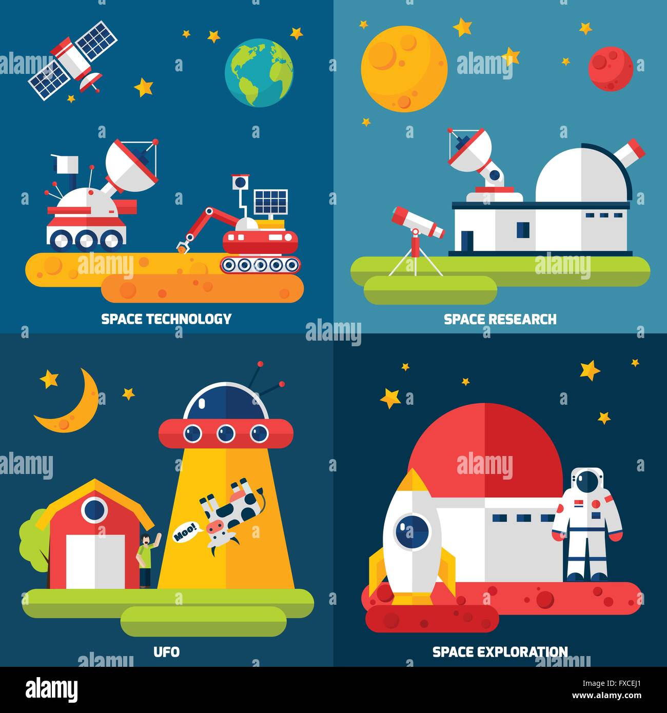 Space Exploration 4 Flat Icons Square Stock Vector Image & Art - Alamy