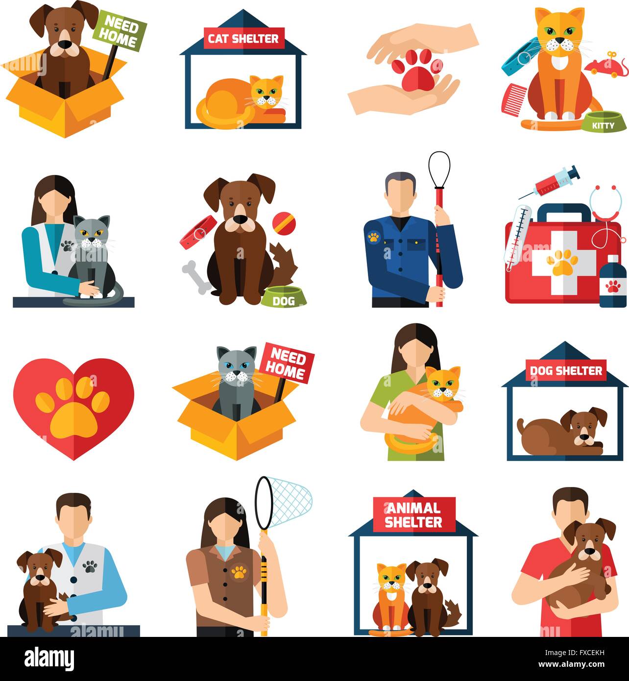 Animal shelter icons set Stock Vector Image & Art - Alamy
