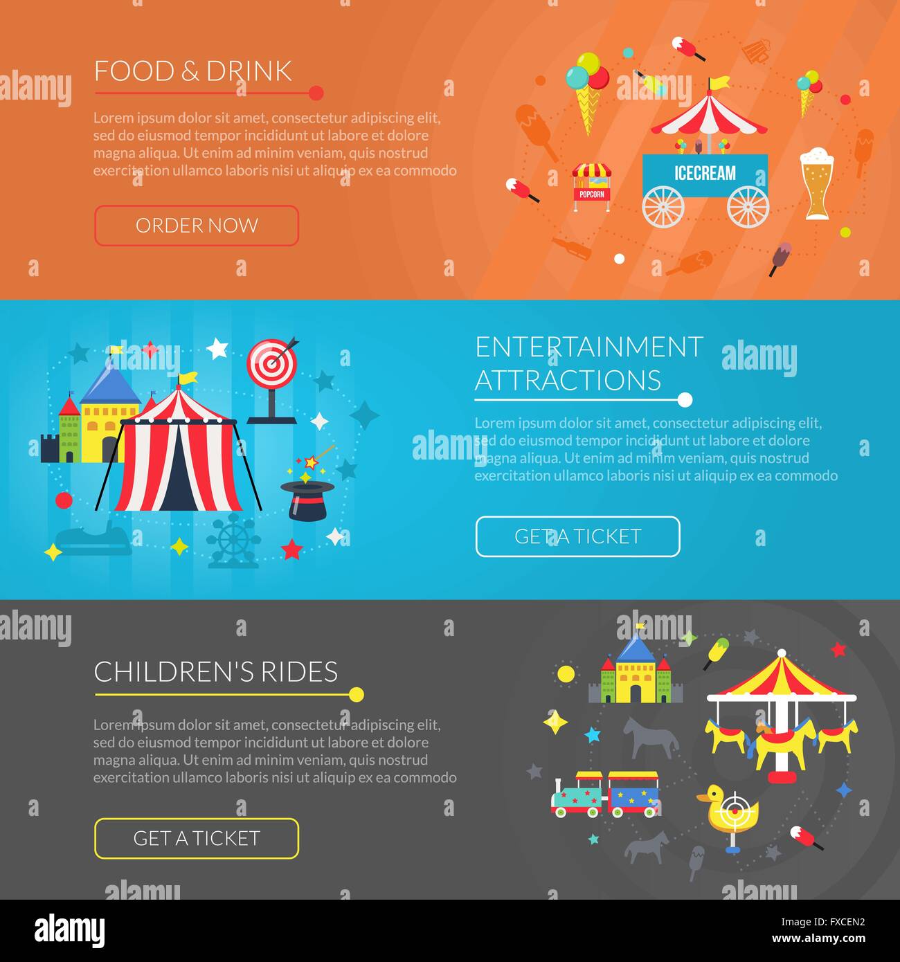 Amusement Park 3 Horizontal Banners Set Stock Vector Image & Art - Alamy