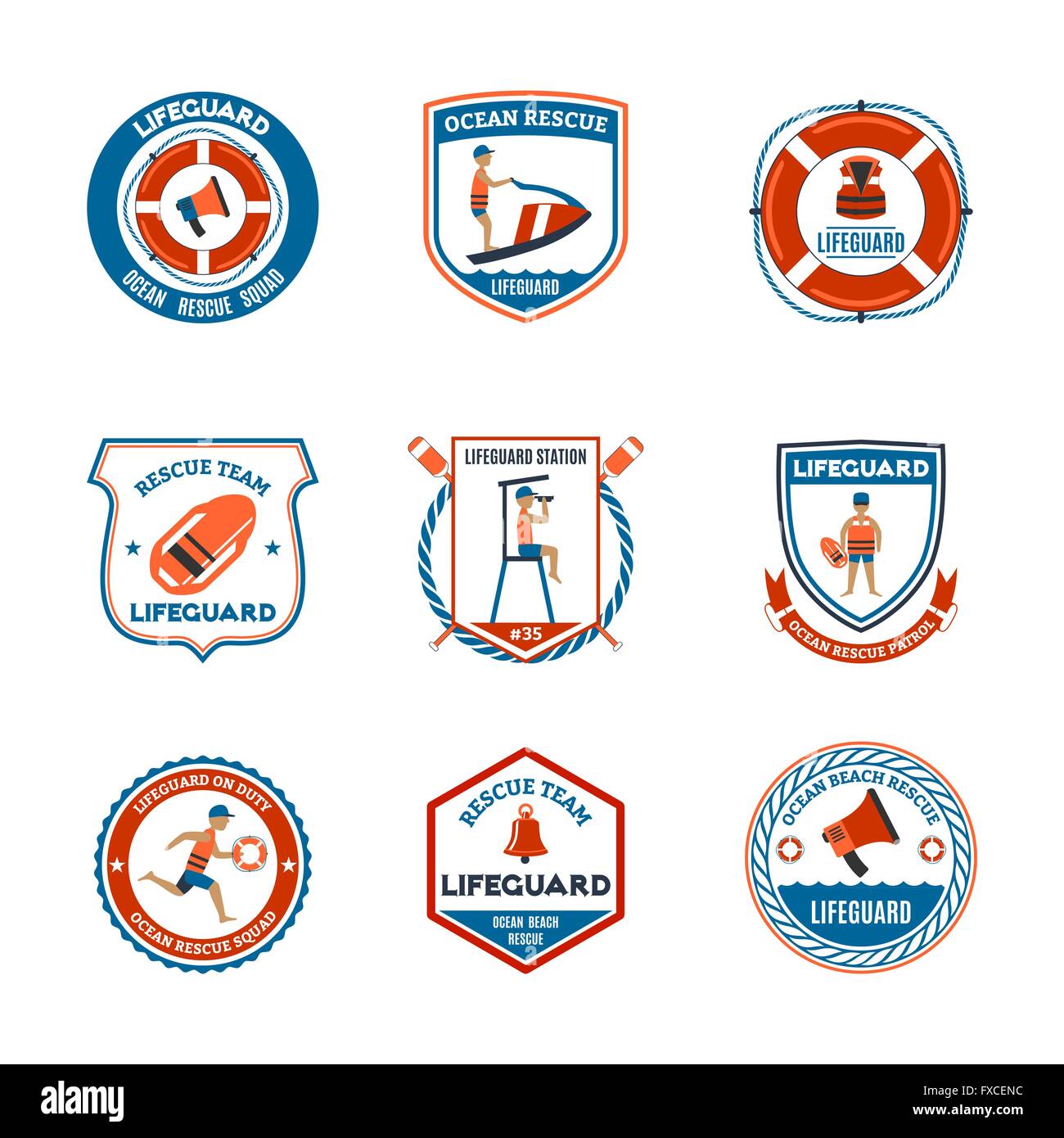 Lifeguard Emblems Set Stock Vector Image & Art - Alamy
