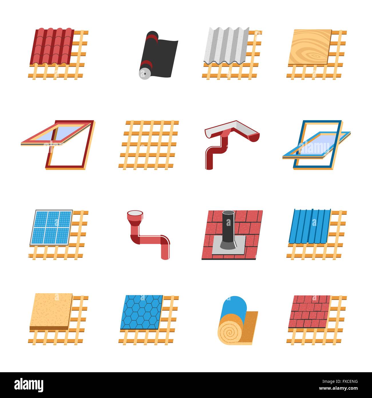 Roof Construction Elements Flat Icons Set Stock Vector Image & Art - Alamy