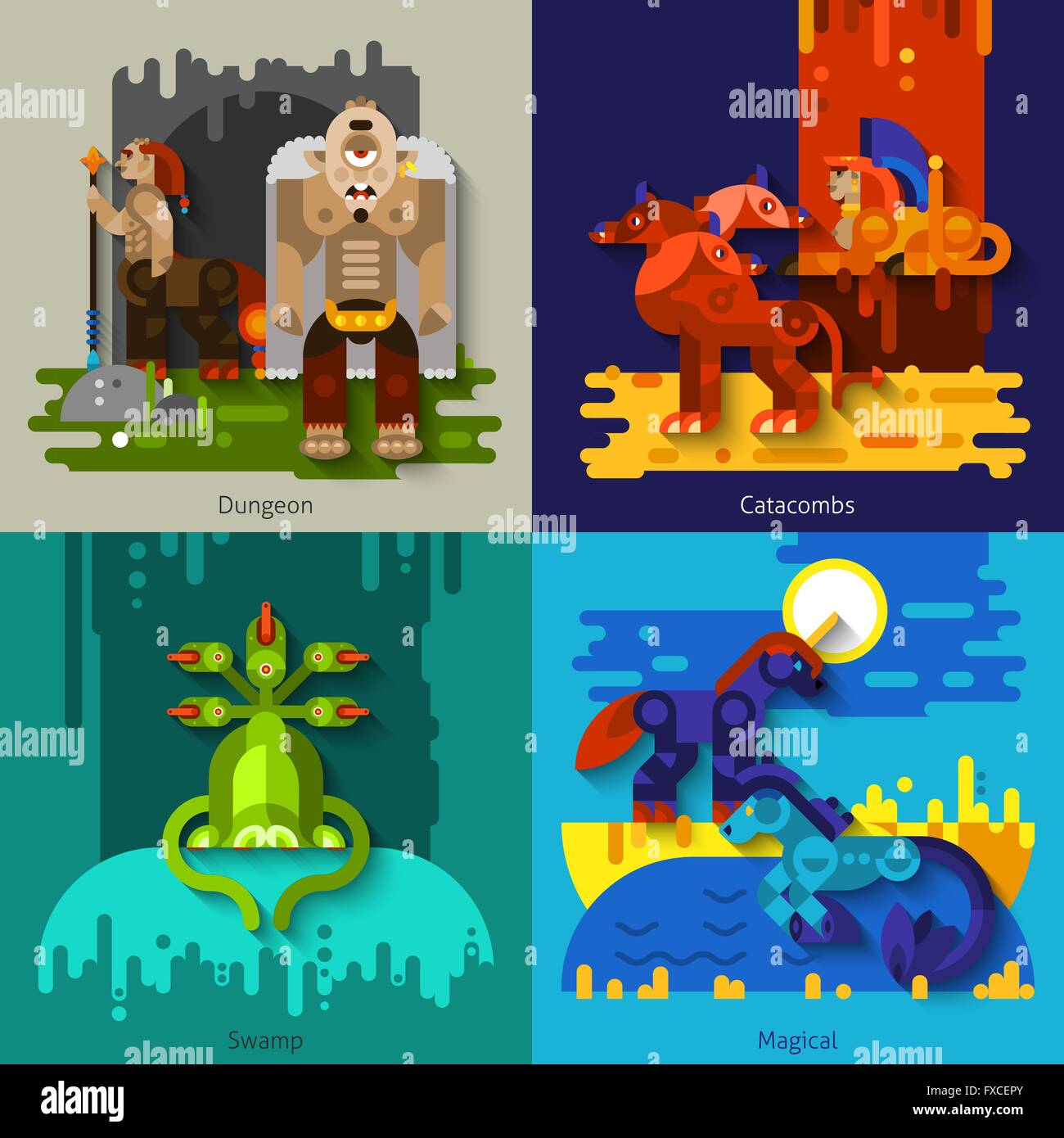 Mythical Creatures Dungeon Swamp Catacombs Magical Stock Vector Image ...