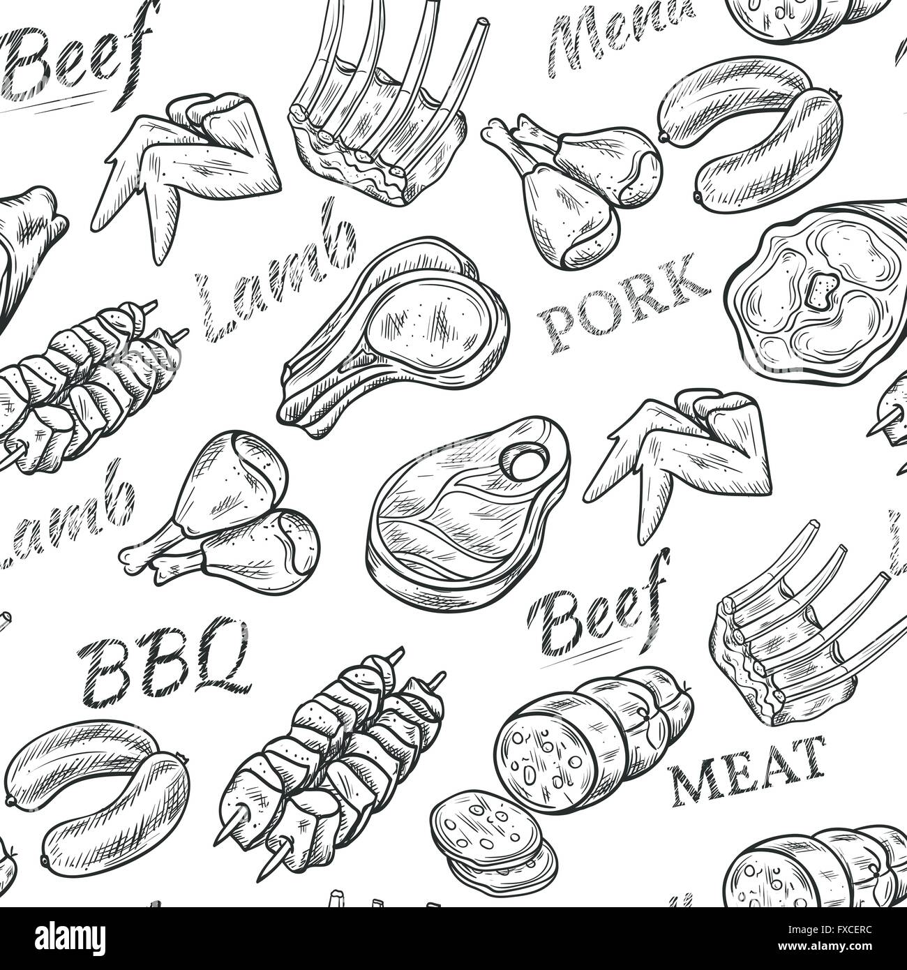 Meat Sketch Seamless Pattern Stock Vector Image & Art - Alamy