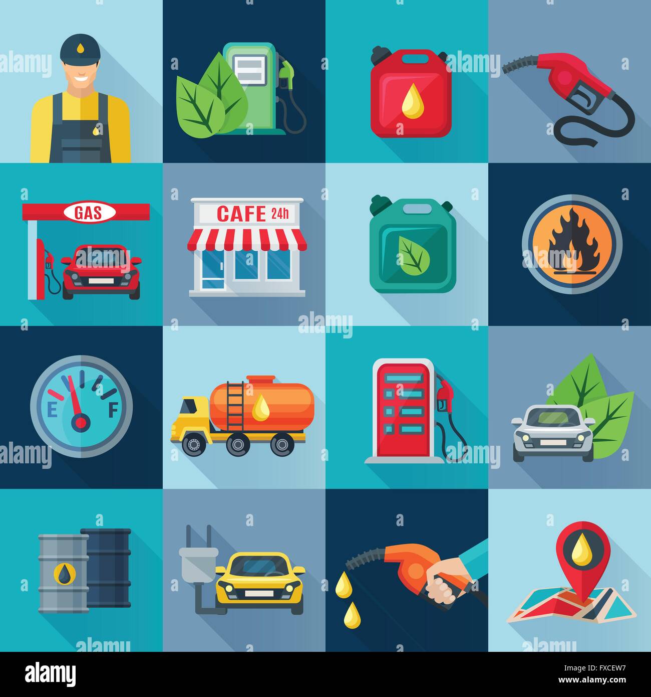 Gas Station Square Icons Set Stock Vector Image & Art - Alamy