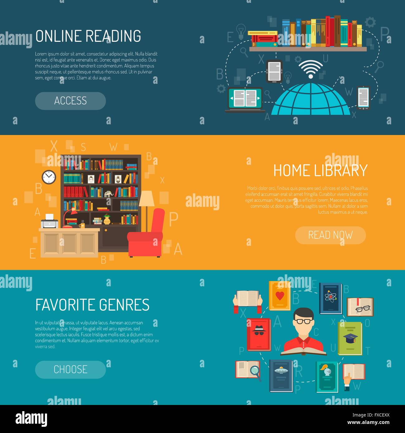 Library Flat Banners Set Stock Vector Image & Art - Alamy