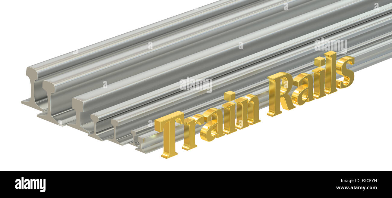 rolled metal, train rails. 3D rendering isolated on white background ...