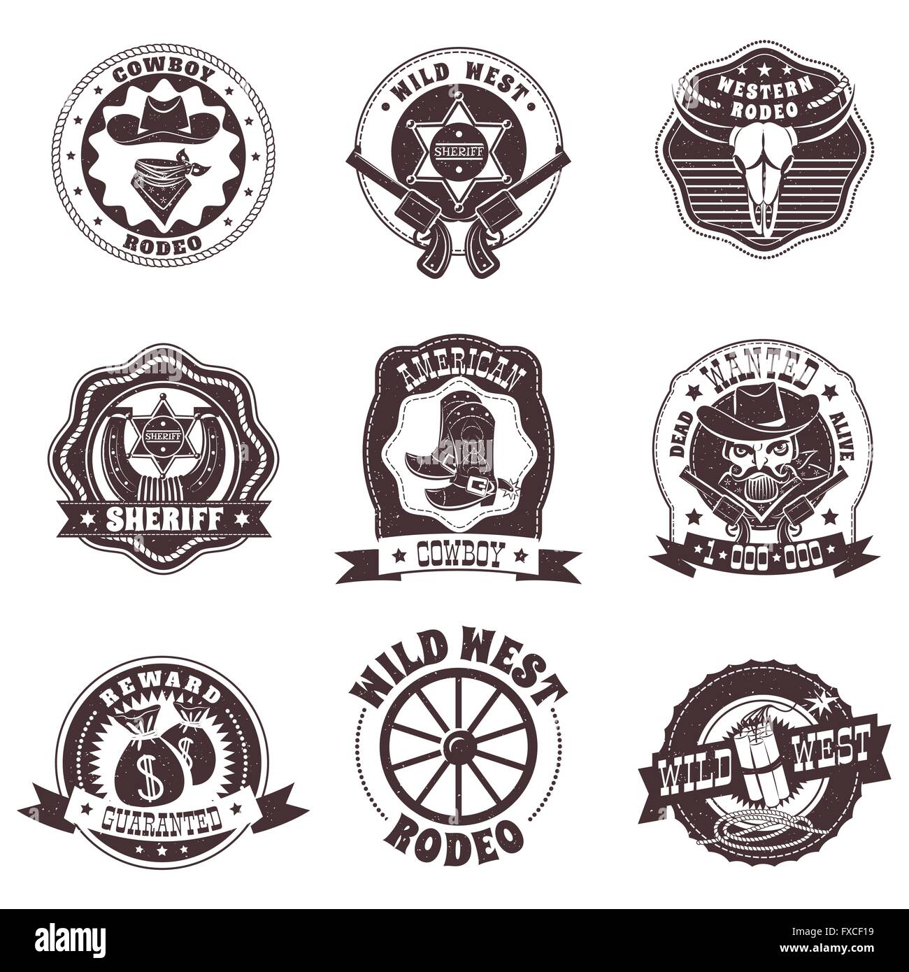 Wild West Black White Labels Set Stock Vector Image & Art - Alamy