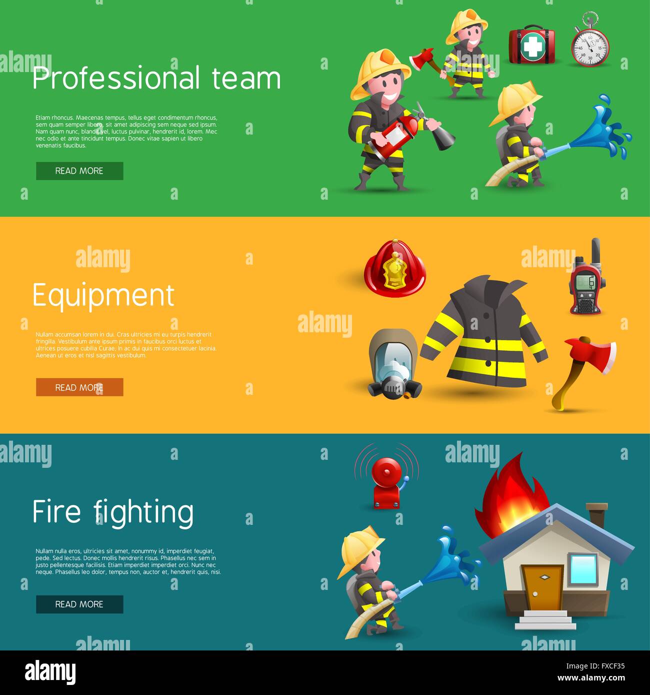 Firefighters Team Equipment Horizontal Banners Set Stock Vector Image ...