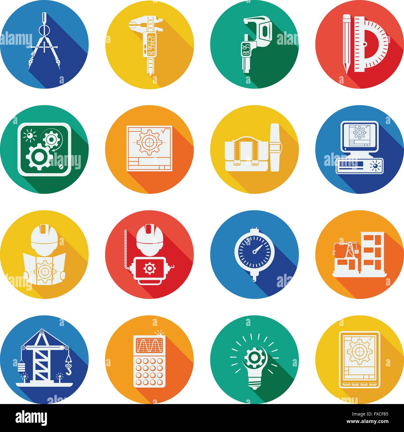Engineer Flat Round Icons Set Shadow Stock Vector Image & Art - Alamy