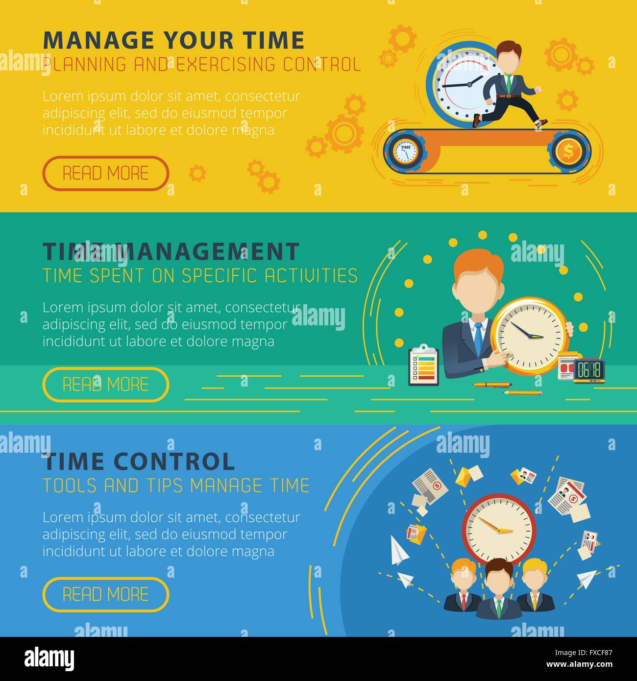 Time Management Horiizontal Banners Set Stock Vector Image & Art - Alamy