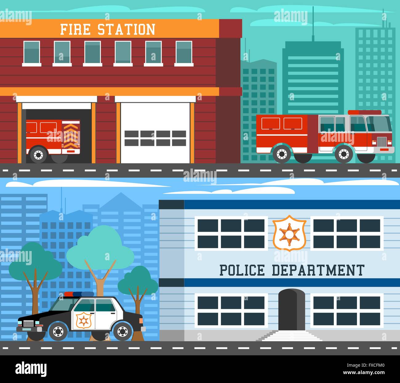 Emergency Departments Vehicles Flat Banners Set Stock Vector Image ...