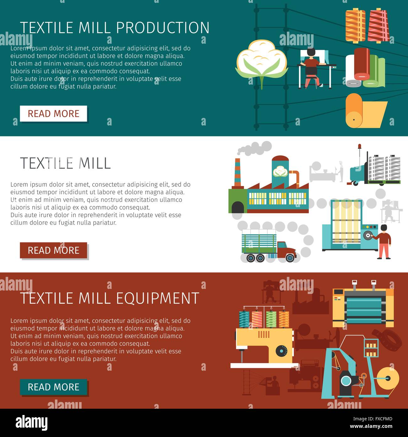 Textile Mill Flat Horizontal Banners Set Stock Vector Image & Art - Alamy