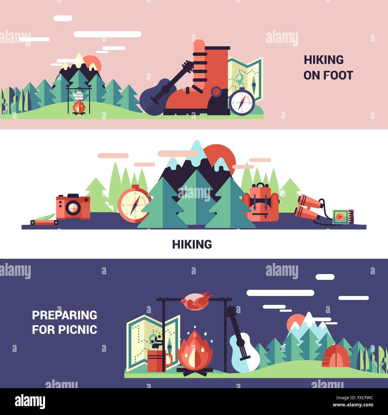 Hiking And Picnic Horizontal Banners Stock Vector Image & Art - Alamy