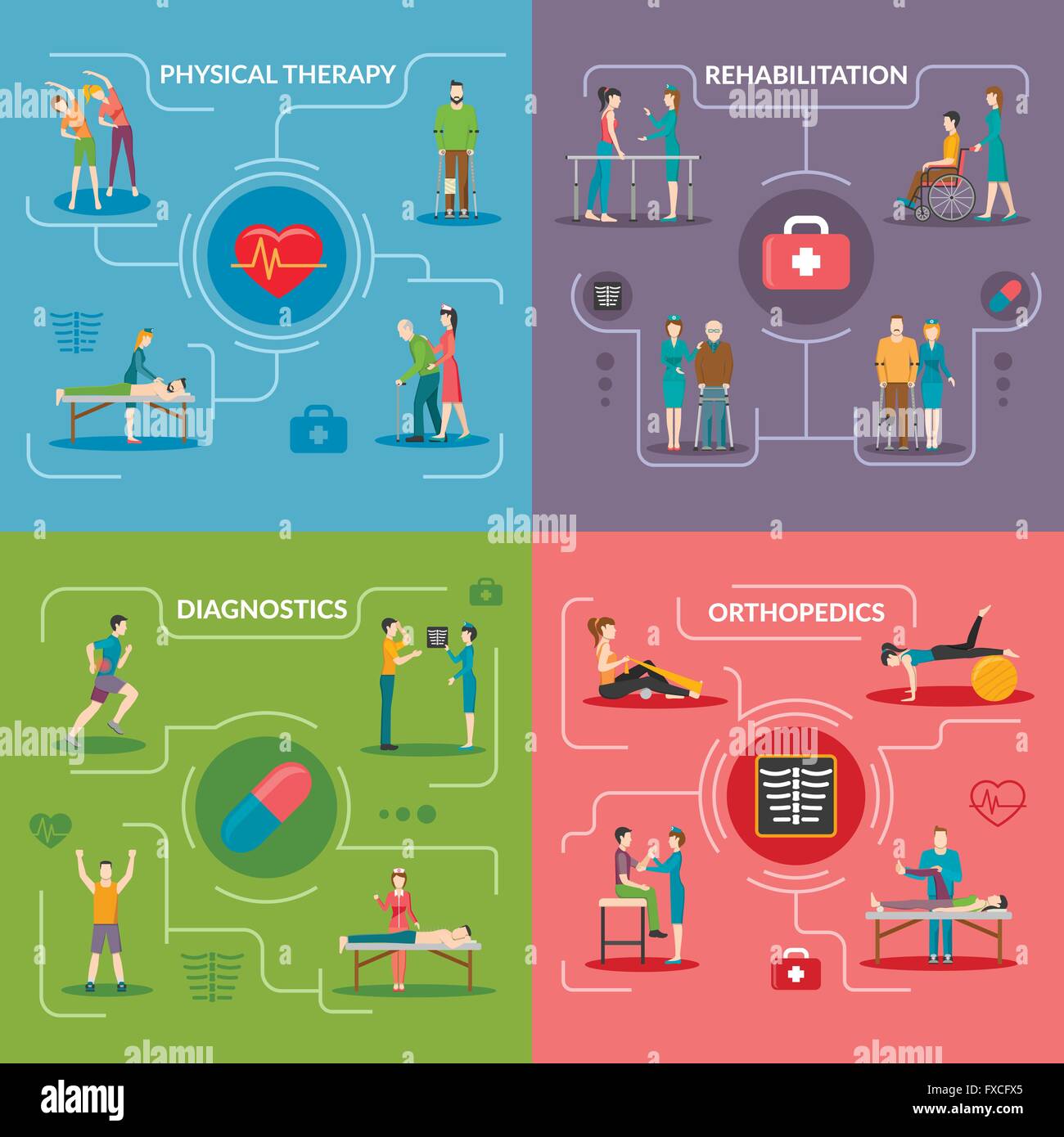 Physiotherapy Rehabilitation 2x2 Design Concept Stock Vector Image ...