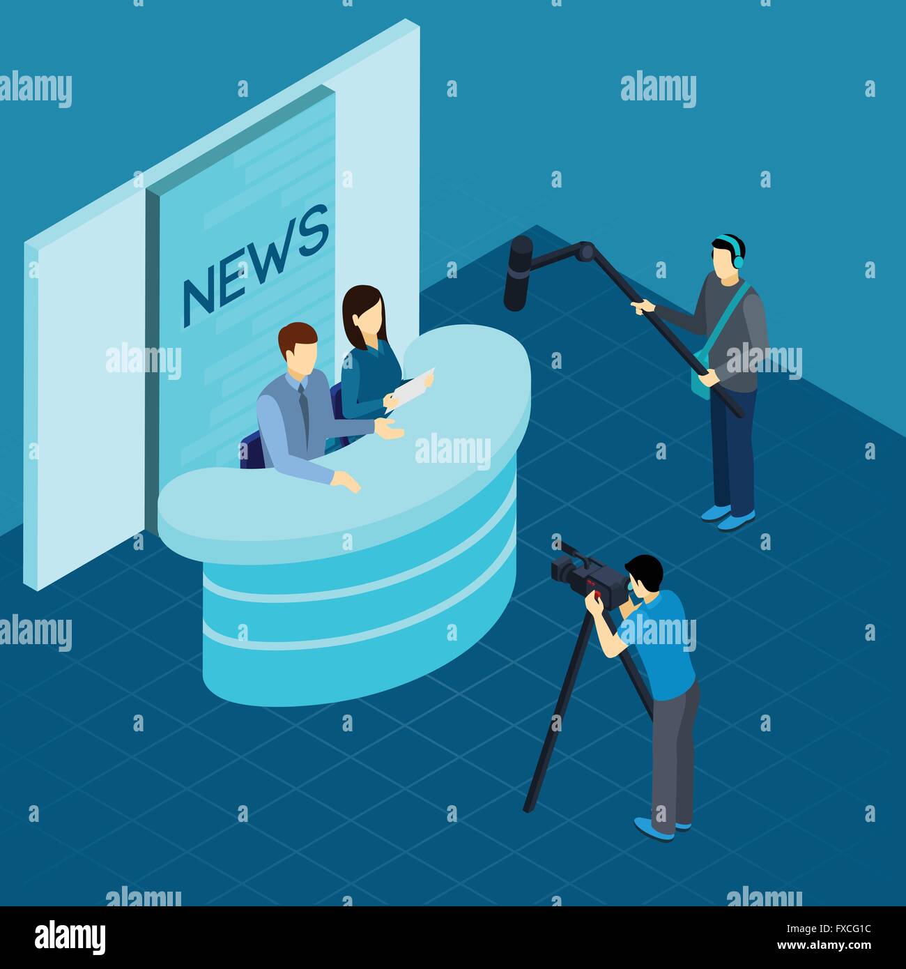 Professional Journalists At Studio Isometric Banner Stock Vector Image ...