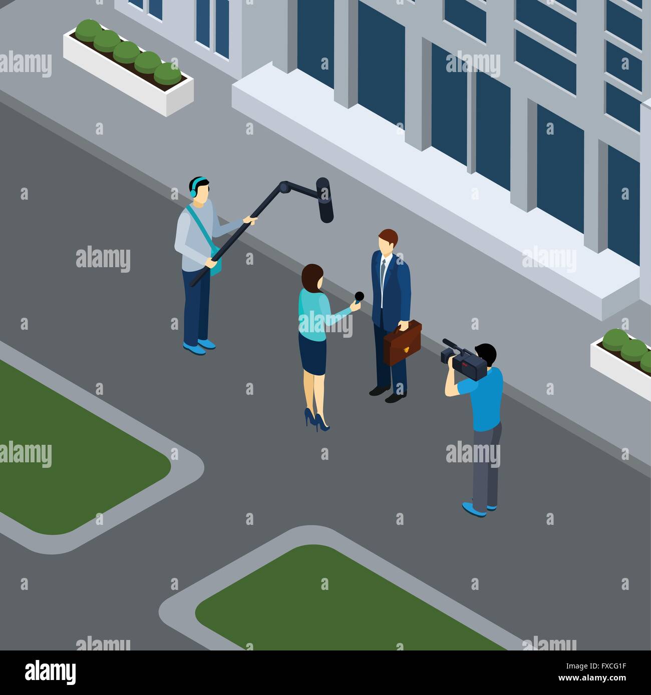 Journalist Reporter Profession Isometric Banner Stock Vector Image ...