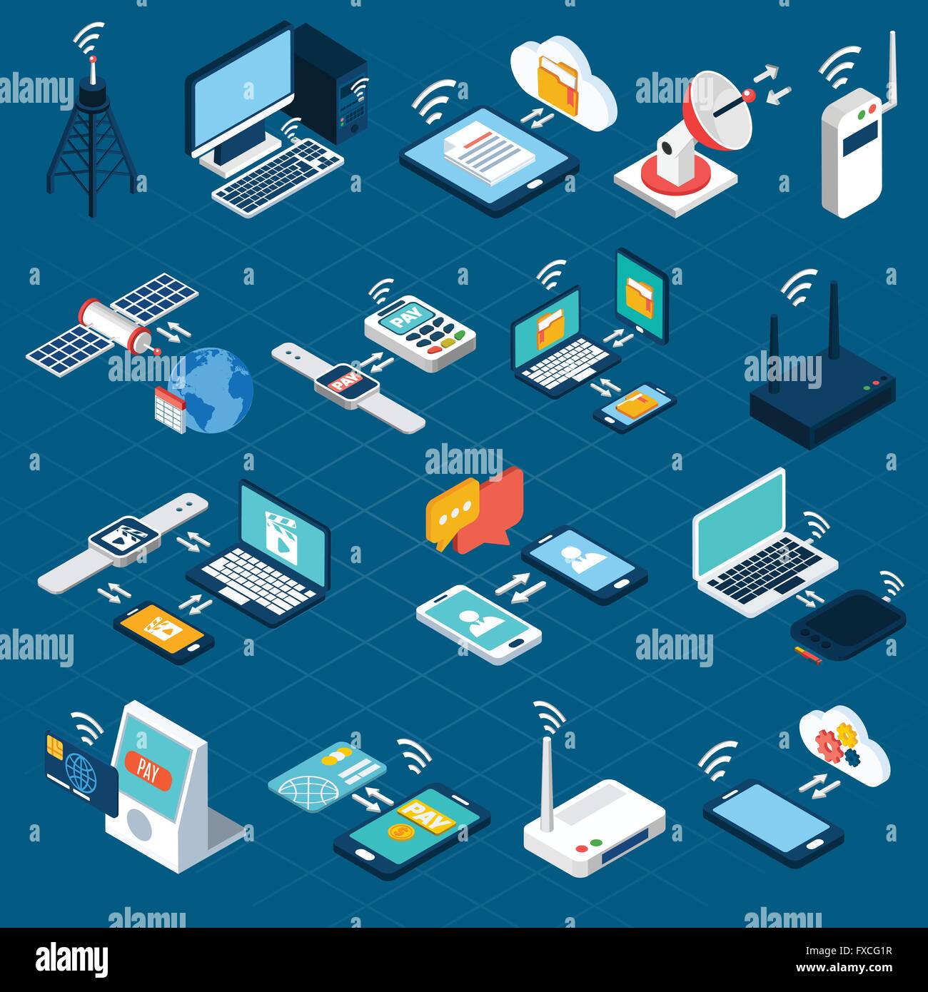 Wireless technologies isometric icons Stock Vector Image & Art - Alamy