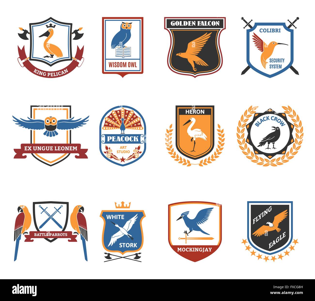 Birds Emblems Flat Icons Collection Stock Vector Image & Art - Alamy