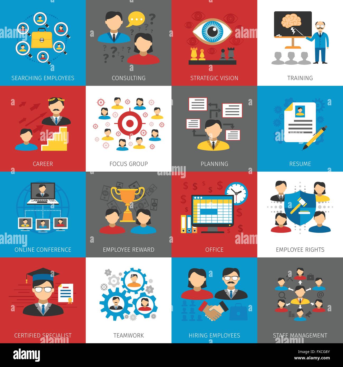 Human Resources Management Flat Icons Collection Stock Vector Image ...