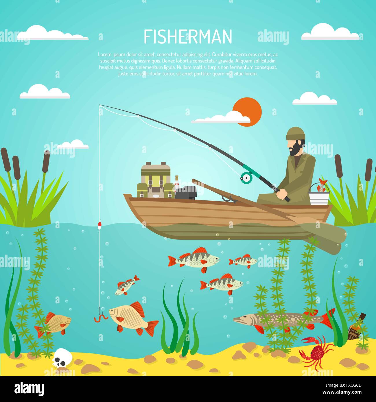 Fisherman color design concept hi-res stock photography and images - Alamy