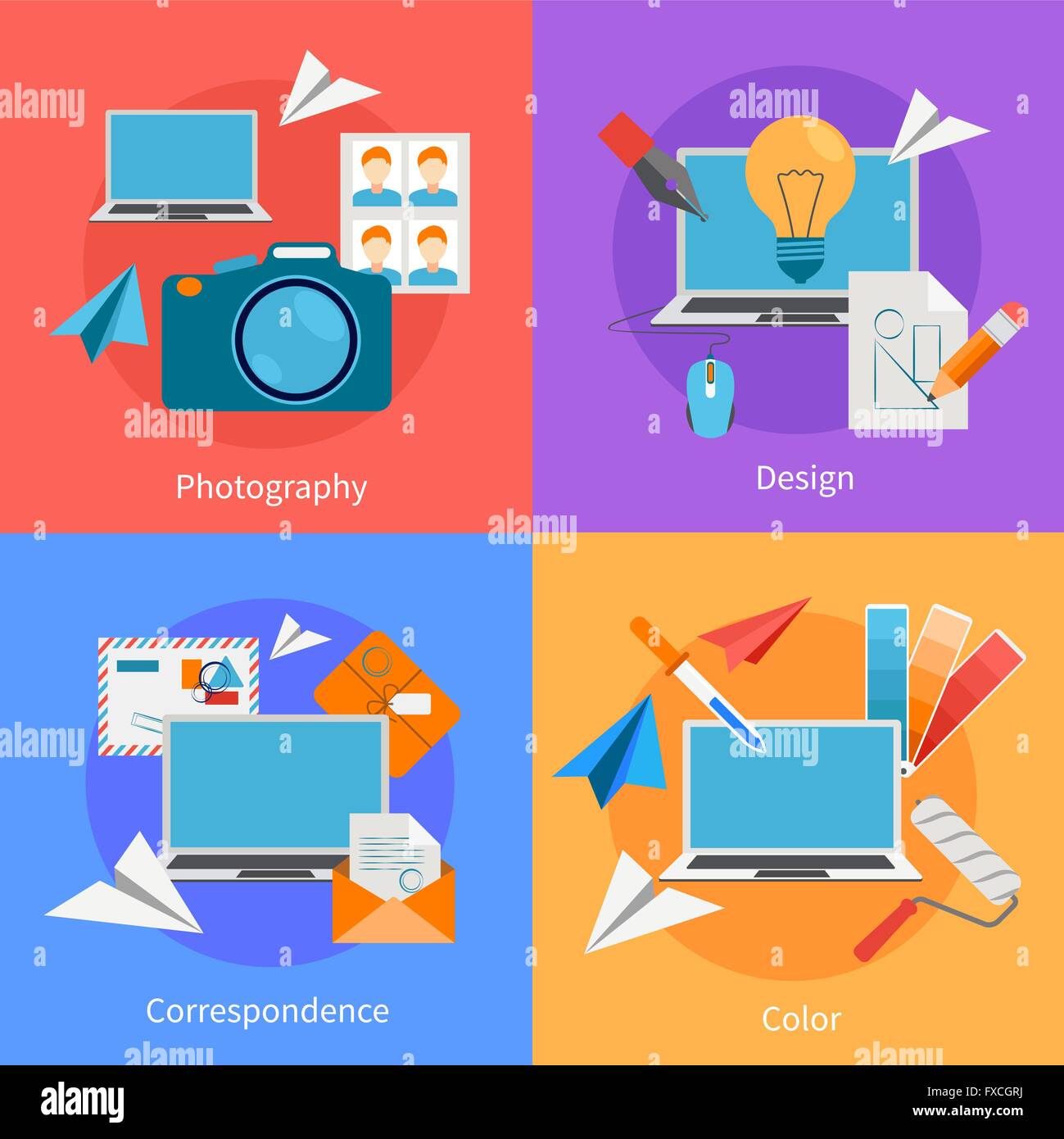 Set Of Flat Square Design Concept Icons Stock Vector Image & Art - Alamy