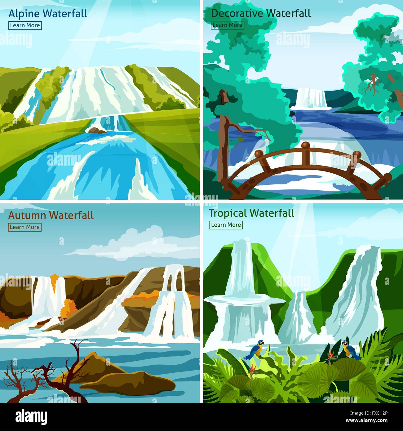Waterfall Landscapes 2x2 Design Concept Stock Vector Image & Art - Alamy
