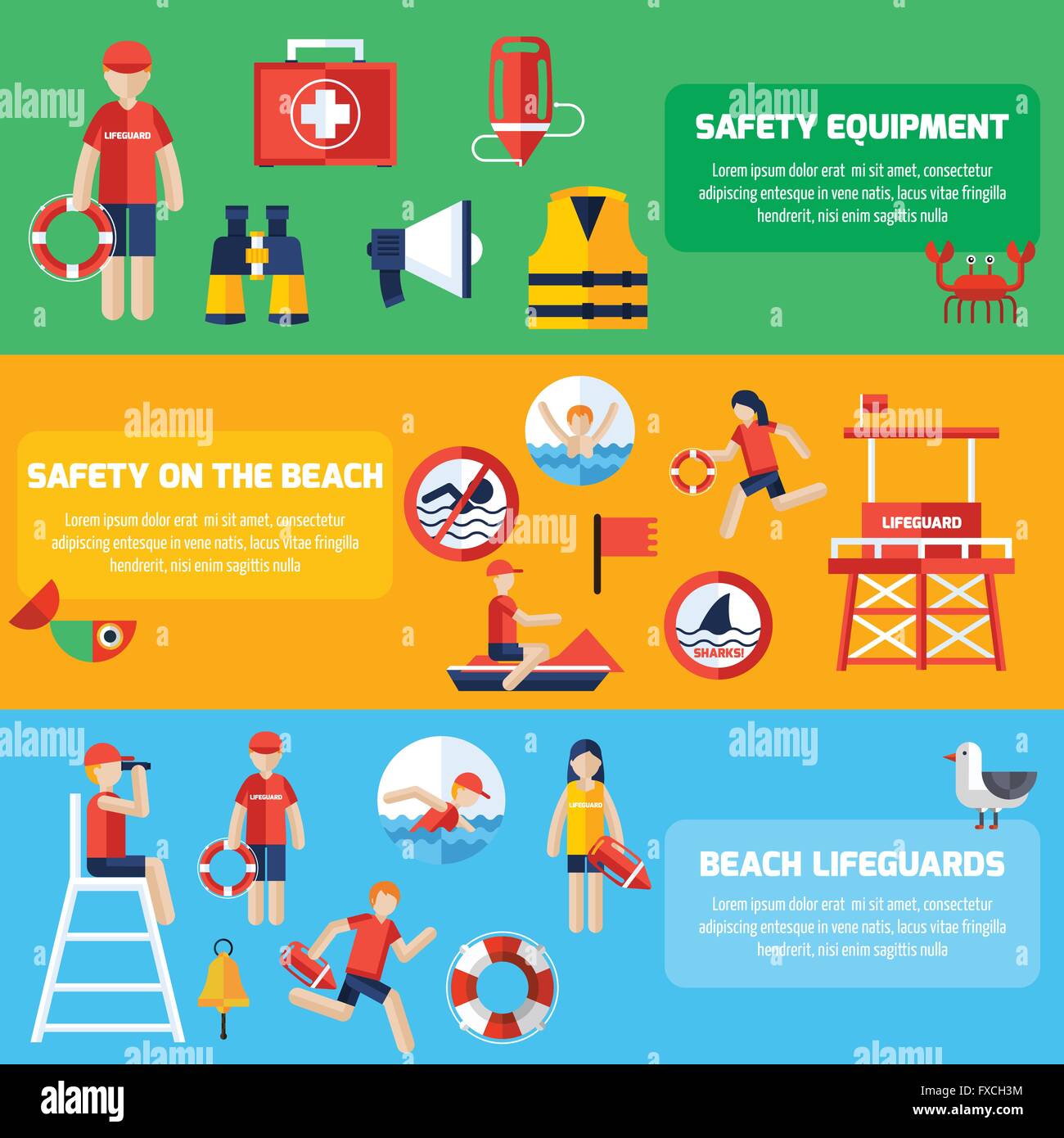 Life Guard Flat Banners Set Stock Vector Image & Art - Alamy