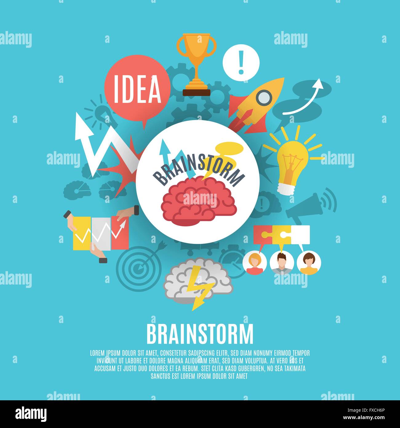 Flat Poster With Brainstorm Icons Stock Vector Image & Art - Alamy