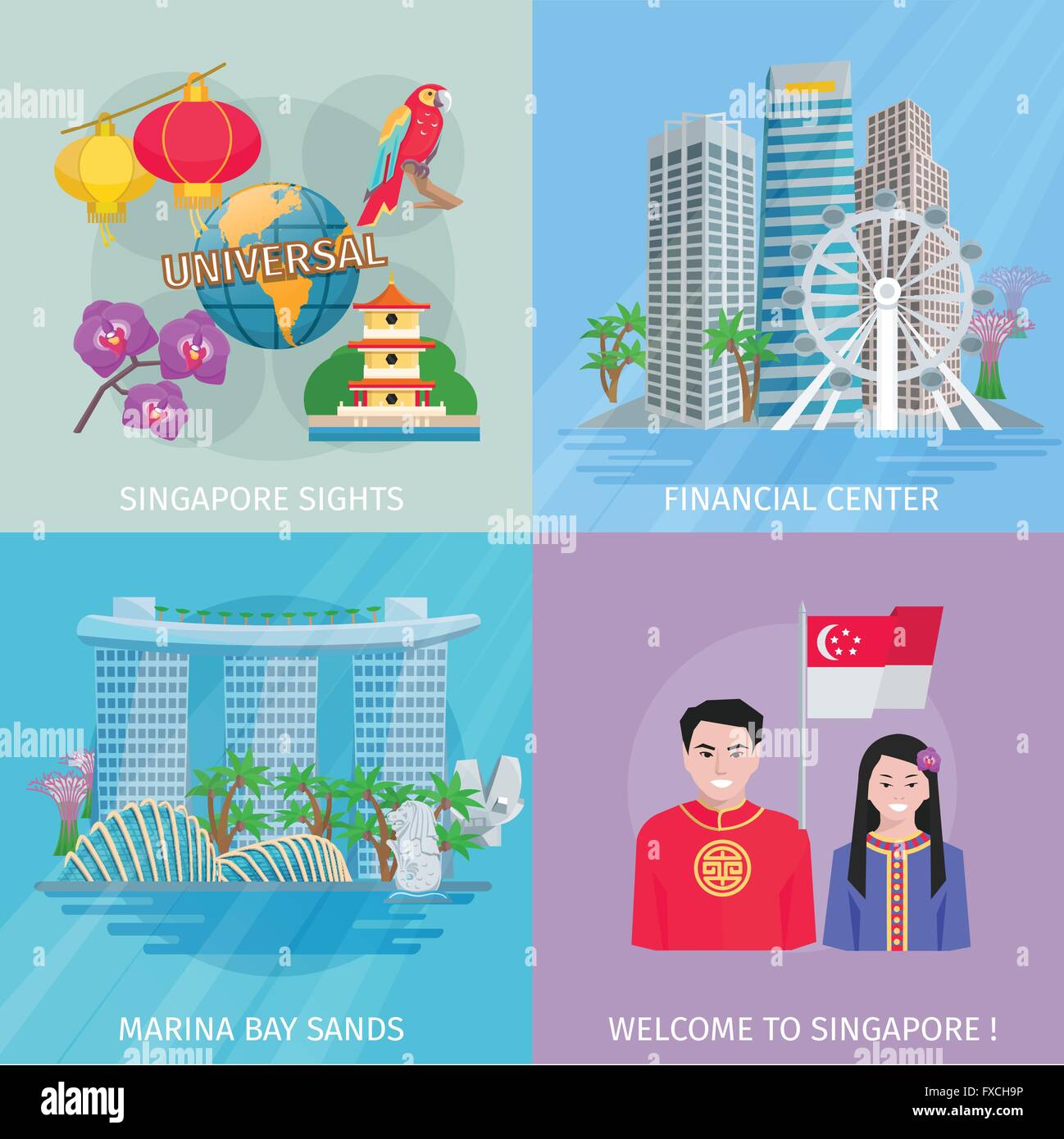 Singapore Culture 4 Flat Icons Square Stock Vector Image & Art - Alamy