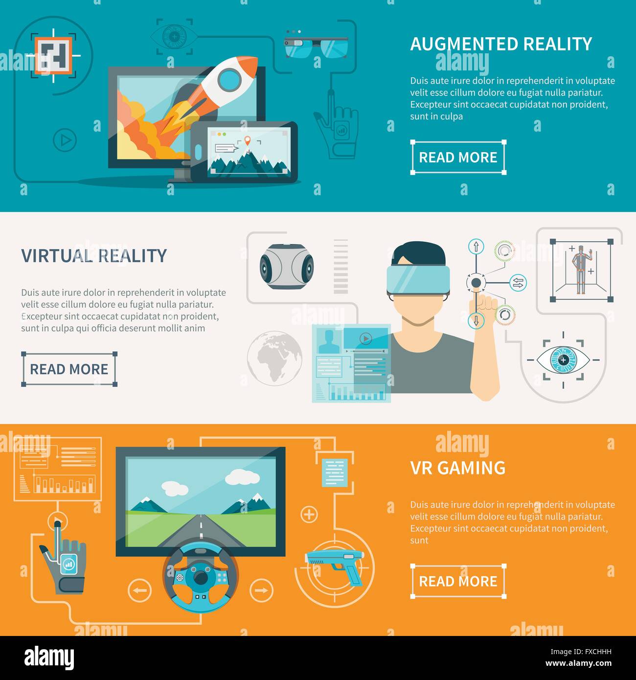 Virtual Augmented Reality Horizontal Banners Stock Vector Image & Art ...