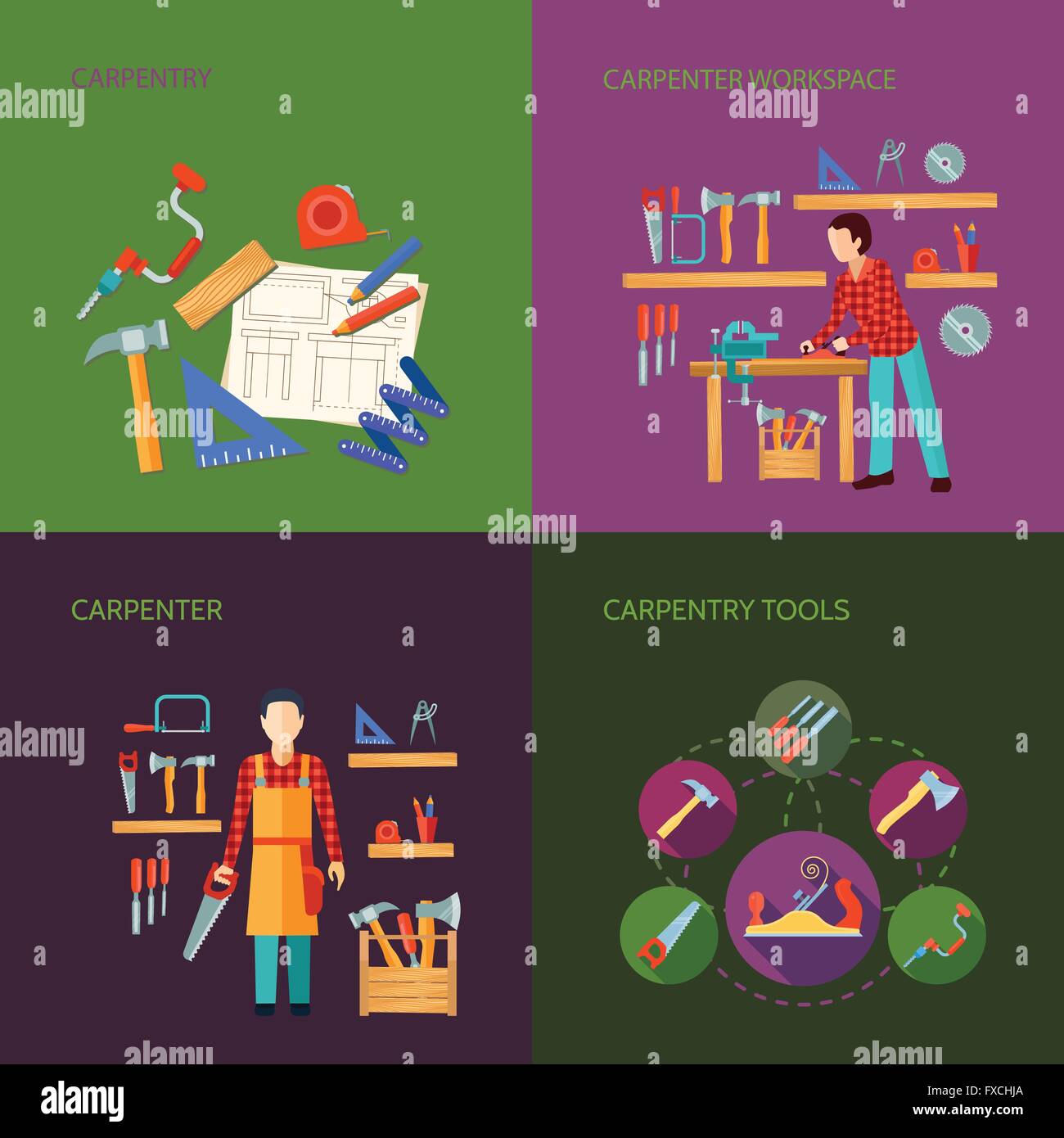Carpentry Flat Icons Set Stock Vector Image & Art - Alamy