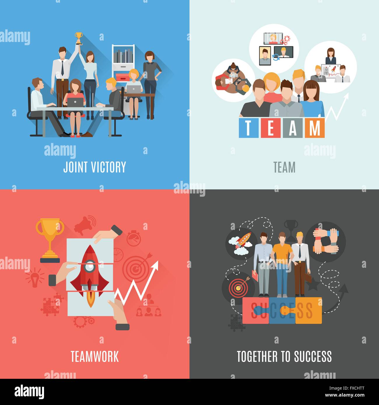 Teamwork 4 flat icons square composition Stock Vector Image & Art - Alamy