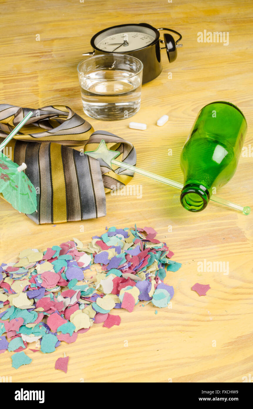Still life of the aftermath of a party that ended in a hangover, a ...