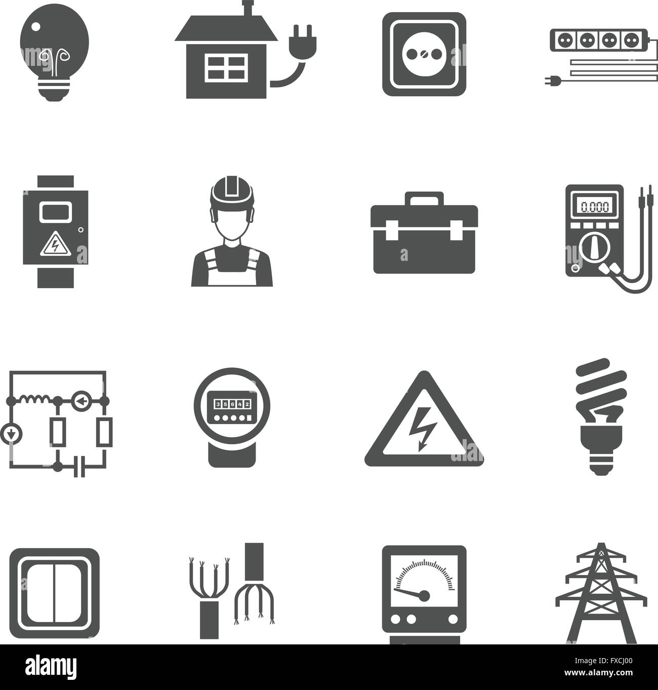 Electricity Black White Icons Set Stock Vector Image & Art - Alamy