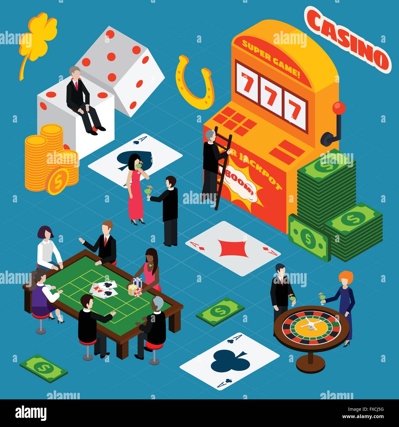 Casino Interior Luck Symbols Isometric Banner Stock Vector Image & Art ...