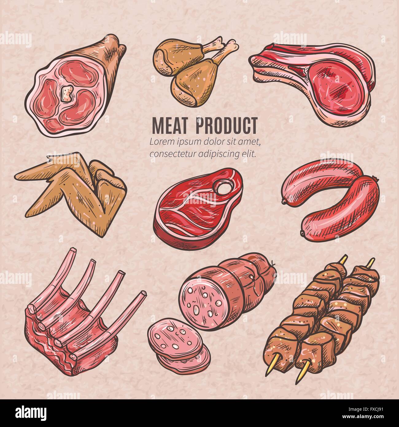 Meat Products Color Sketches Stock Vector Image & Art - Alamy
