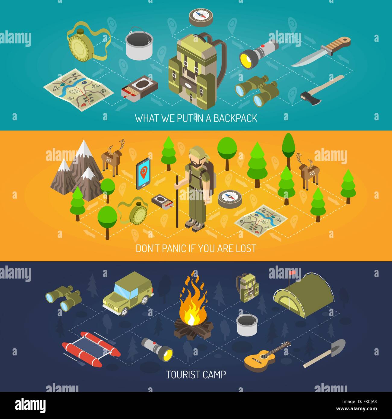 Hiking Banner Equipment And Tourist camp Stock Vector Image & Art - Alamy
