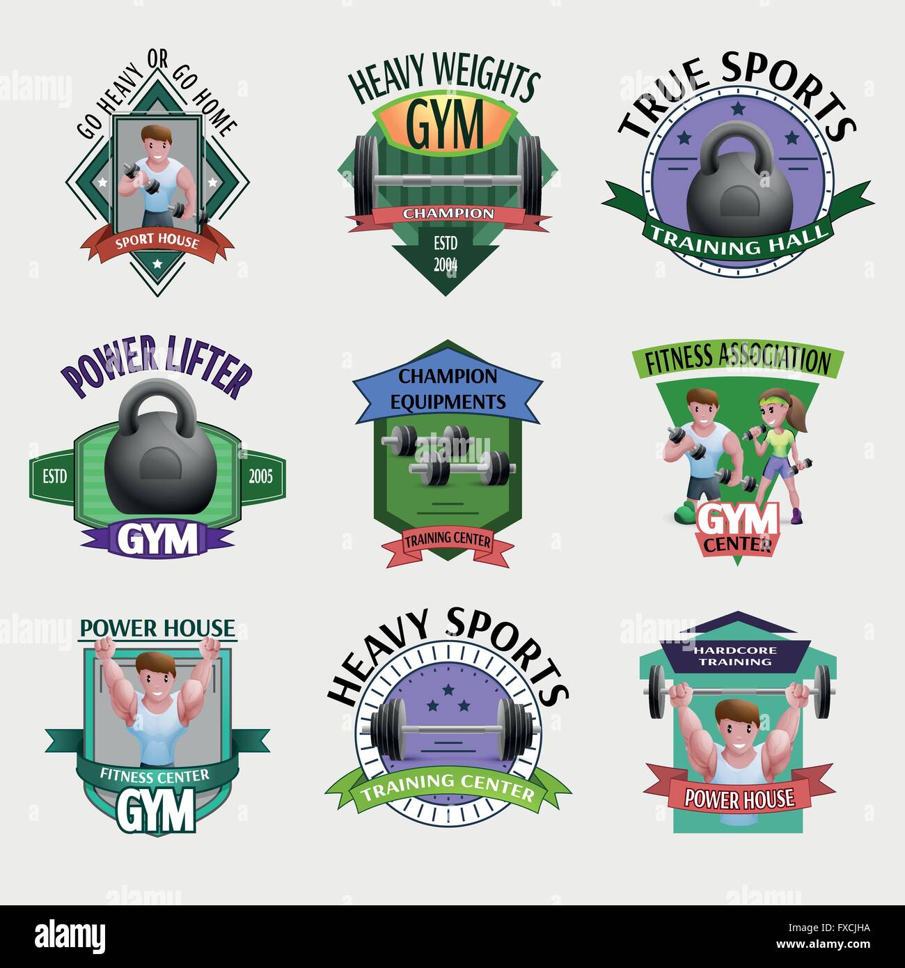 Heavy Weights Fitness Emblems Set Stock Vector Image & Art - Alamy