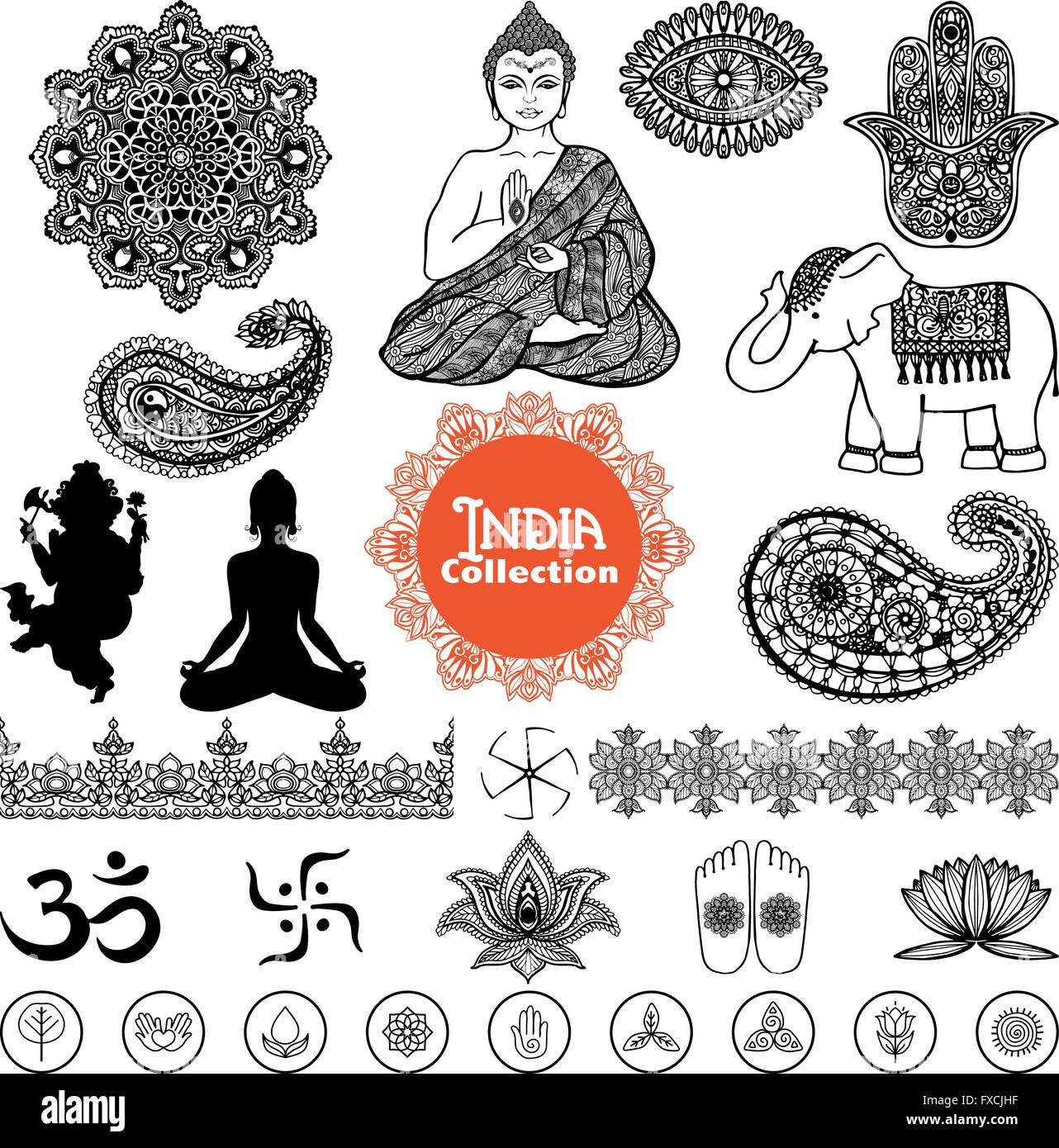 Hand Drawn India Design Elements Set Stock Vector Image & Art - Alamy