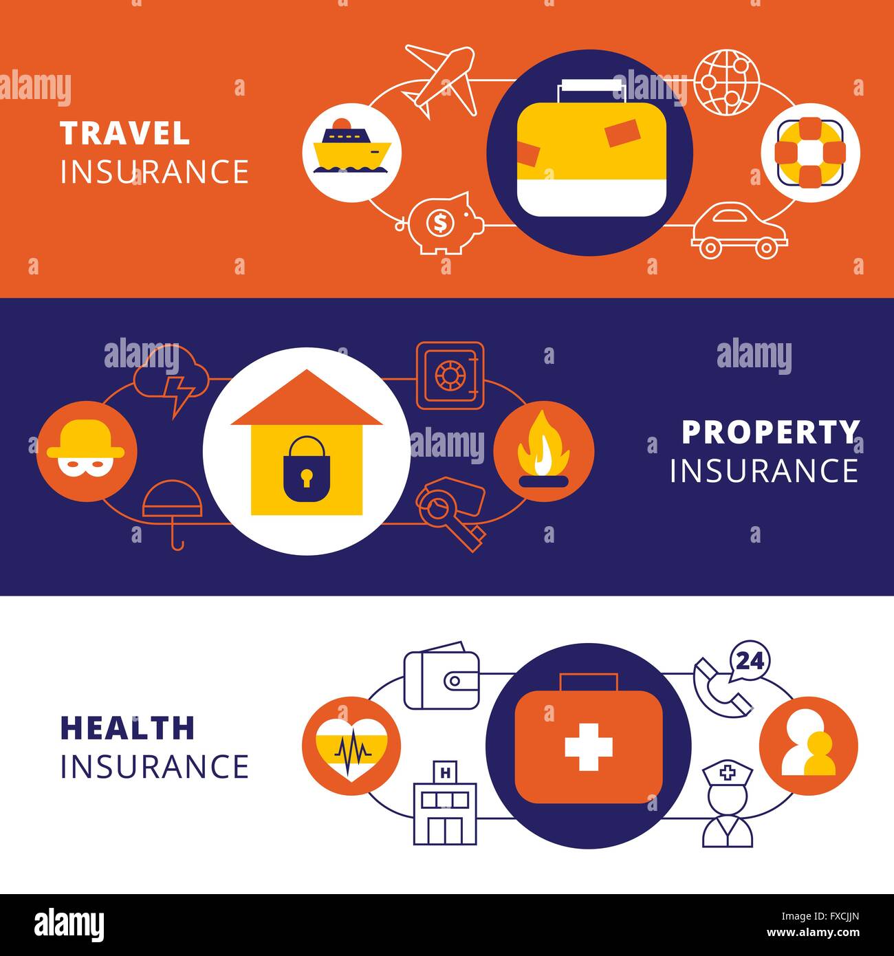 Insurance policy horizontal flat banners set Stock Vector Image & Art ...