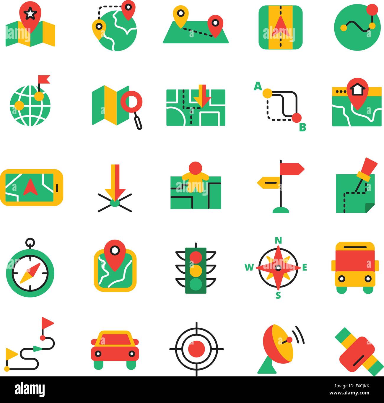 Color Navigation Icons Set Stock Vector Image & Art - Alamy