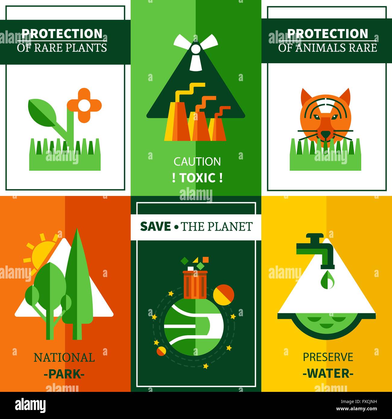 Six Flat Ecology Posters Set Stock Vector Image & Art - Alamy