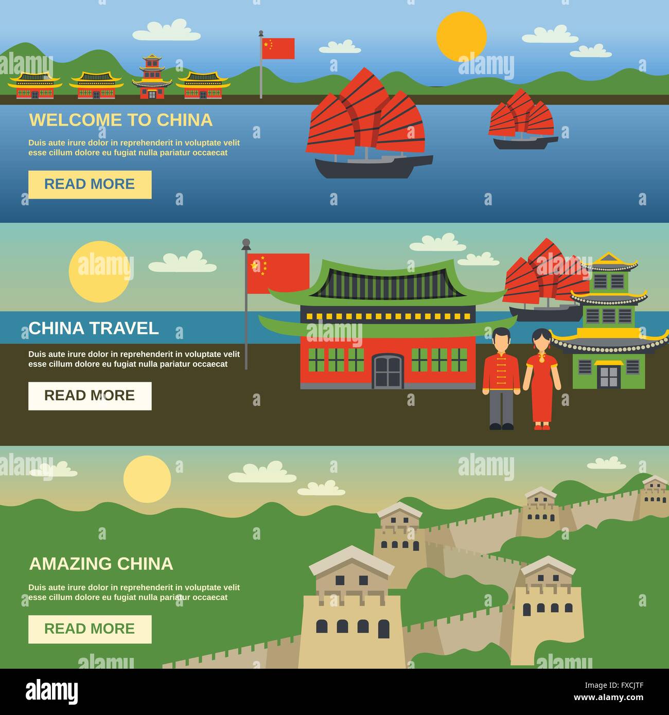 China Culture 3 Flat banners Set Stock Vector Image & Art - Alamy