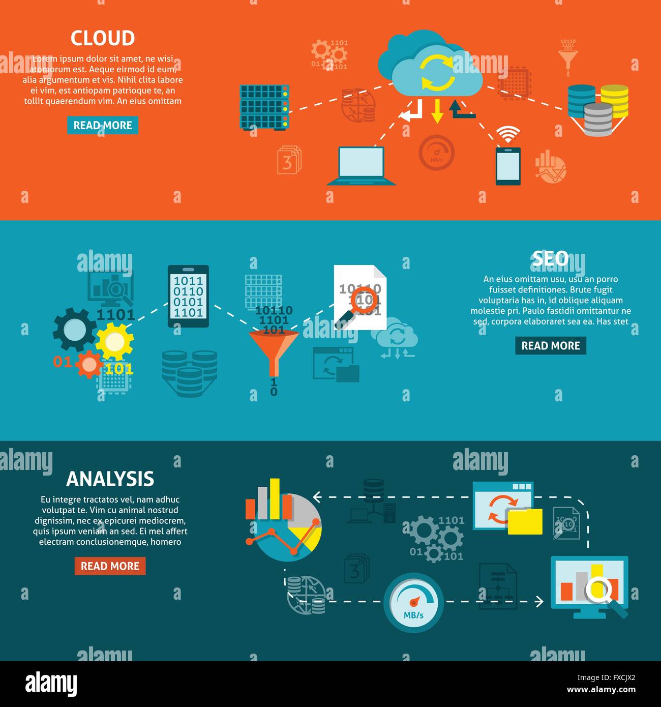Database Analytics Flat Horizontal Banners Set Stock Vector Image & Art ...
