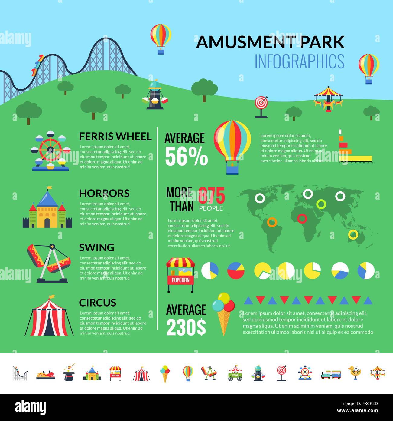 Amusemennt Park Attractions Visitors Infographics Stock Vector Image ...