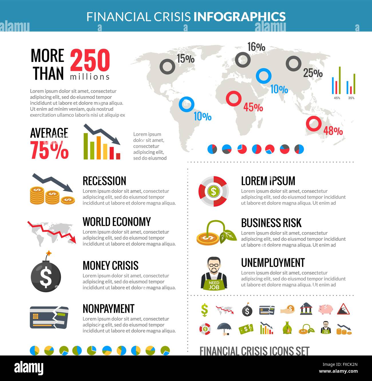 Financial Crisis Recession Statistic Infographics Layout Stock Vector ...